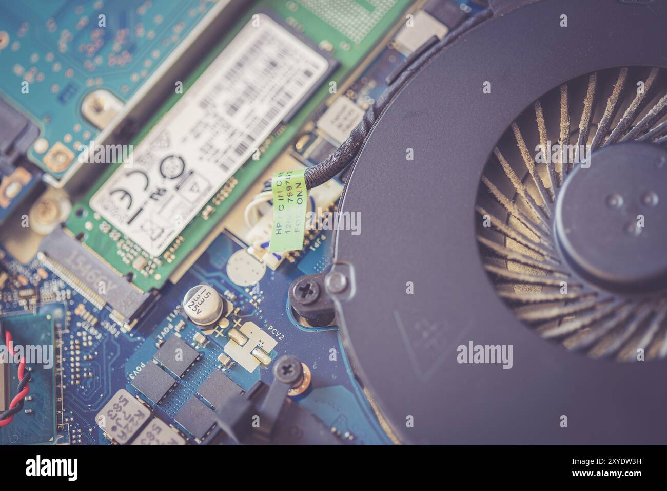 Computer cooling fan for overclocking on a circuit board, close up ...