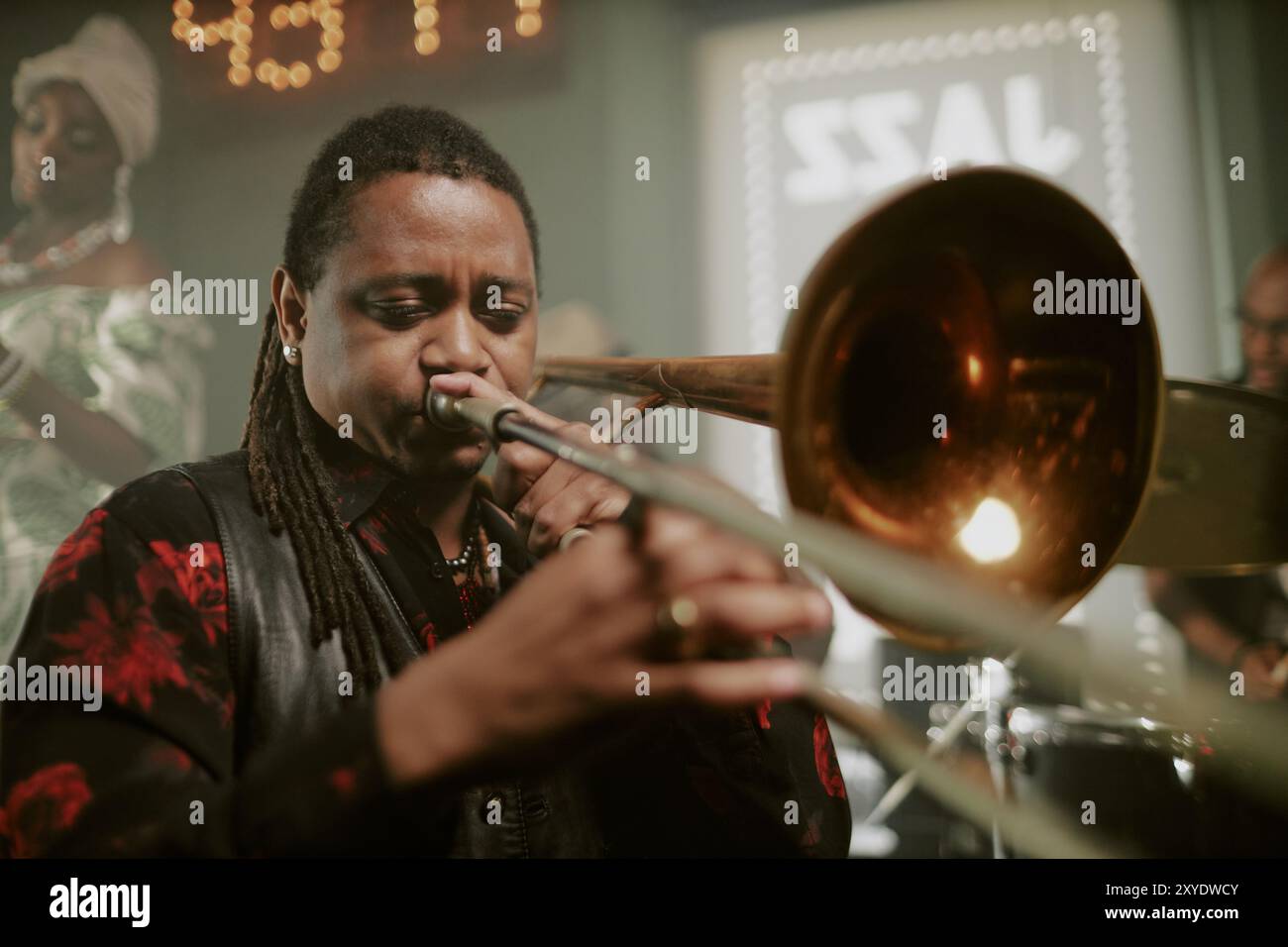 Black Musician Playing Trombone Stock Photo - Alamy
