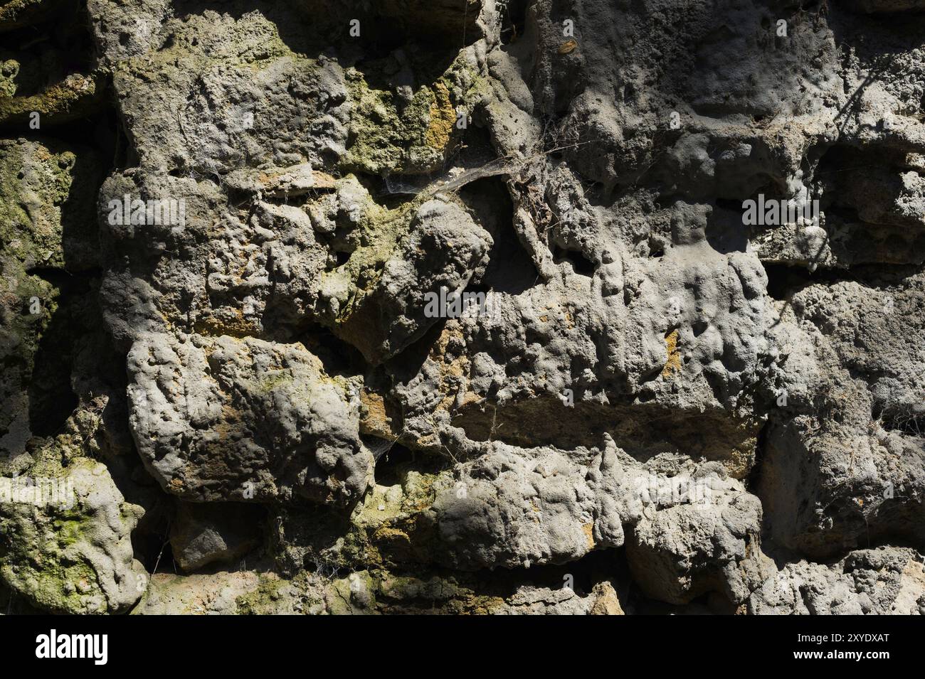 Old stone brick walls of natural stone with moss dust cobweb and mud ...