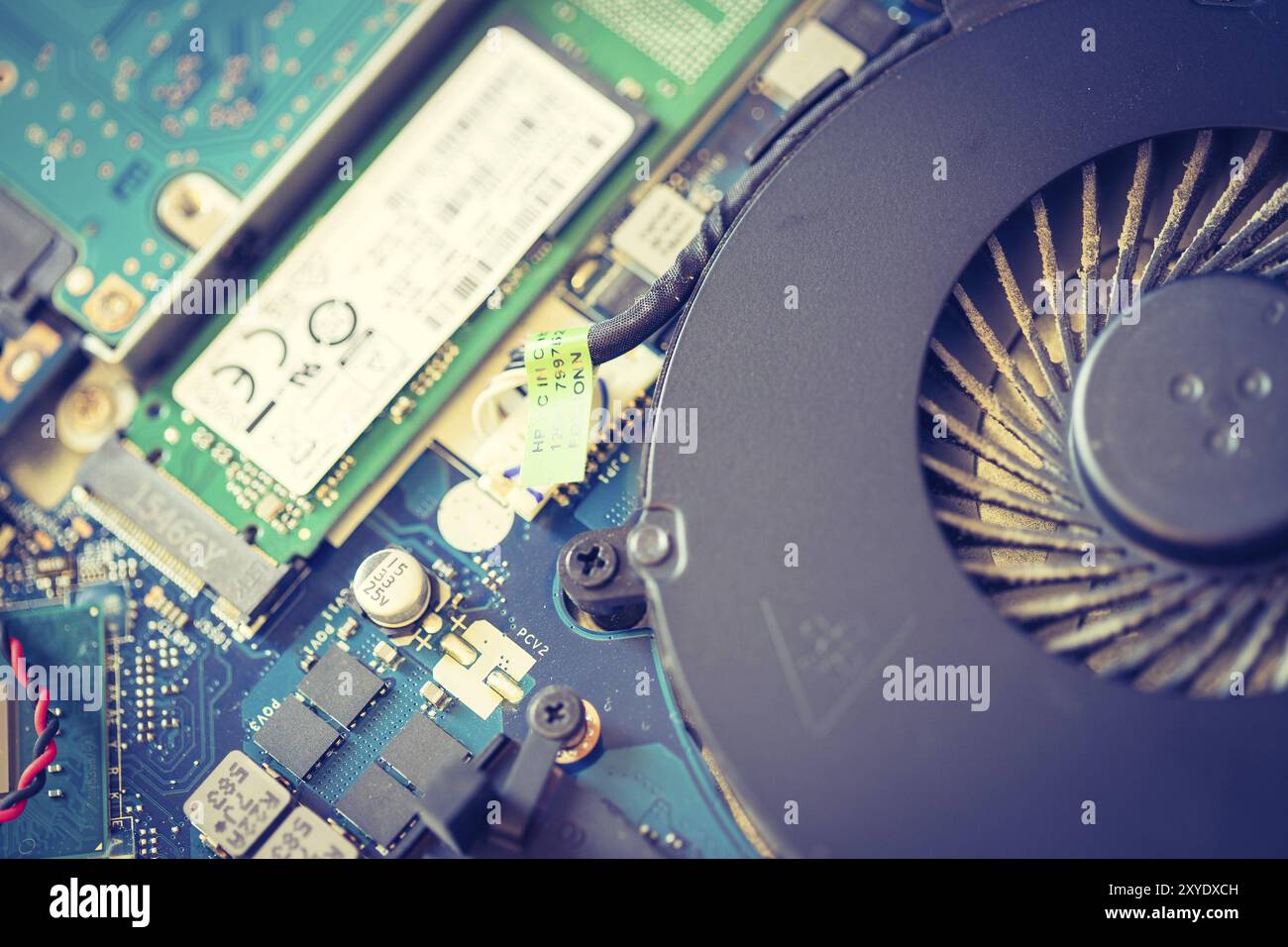 Computer cooling fan for overclocking on a circuit board, close up ...