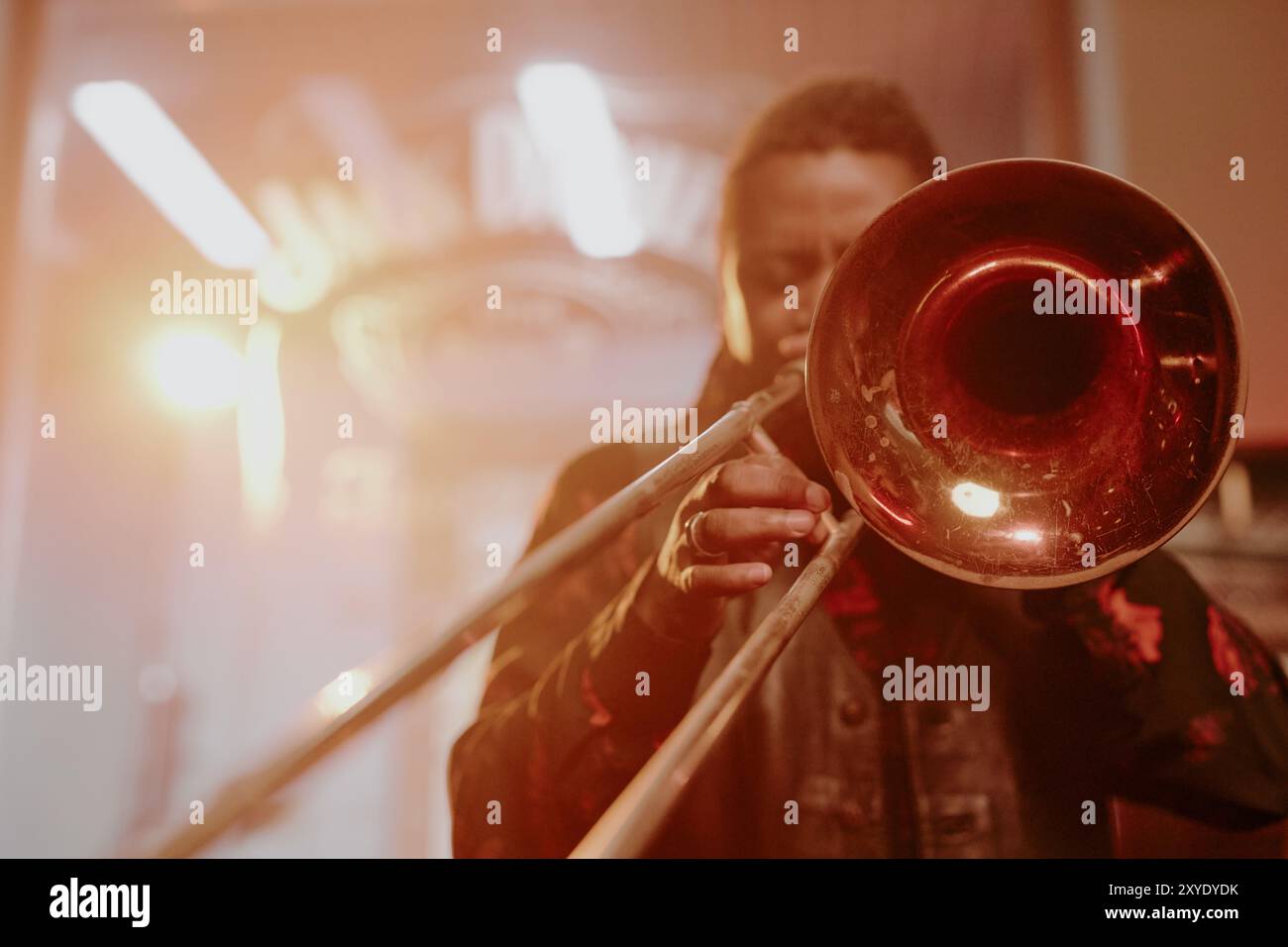 Unrecognizable Black Man Playing Trombone Stock Photo - Alamy