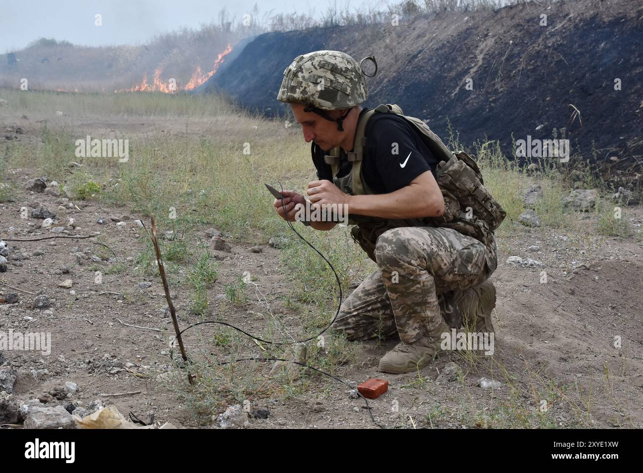 A Ukrainian serviceman (sapper) of 141st Separate Infantry brigade seen ...
