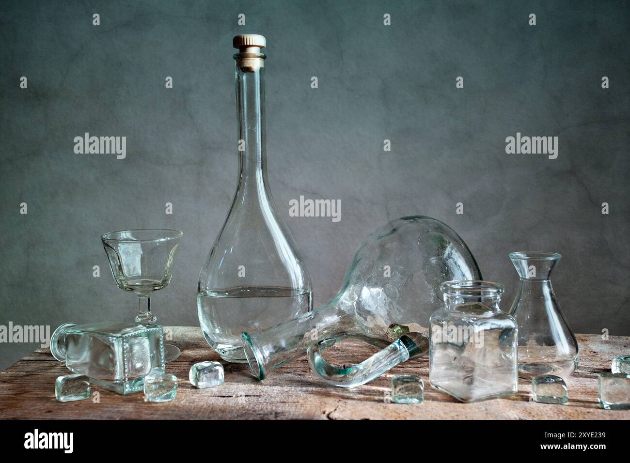Still life with various glass containers Stock Photo - Alamy