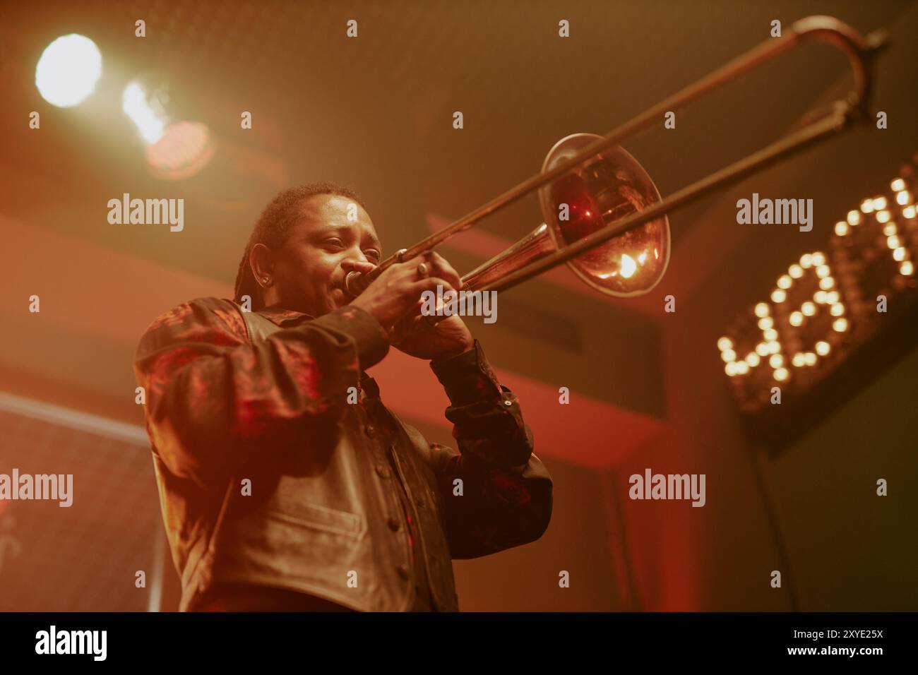 Black Man Playing Jazz Music On Trombone Stock Photo - Alamy
