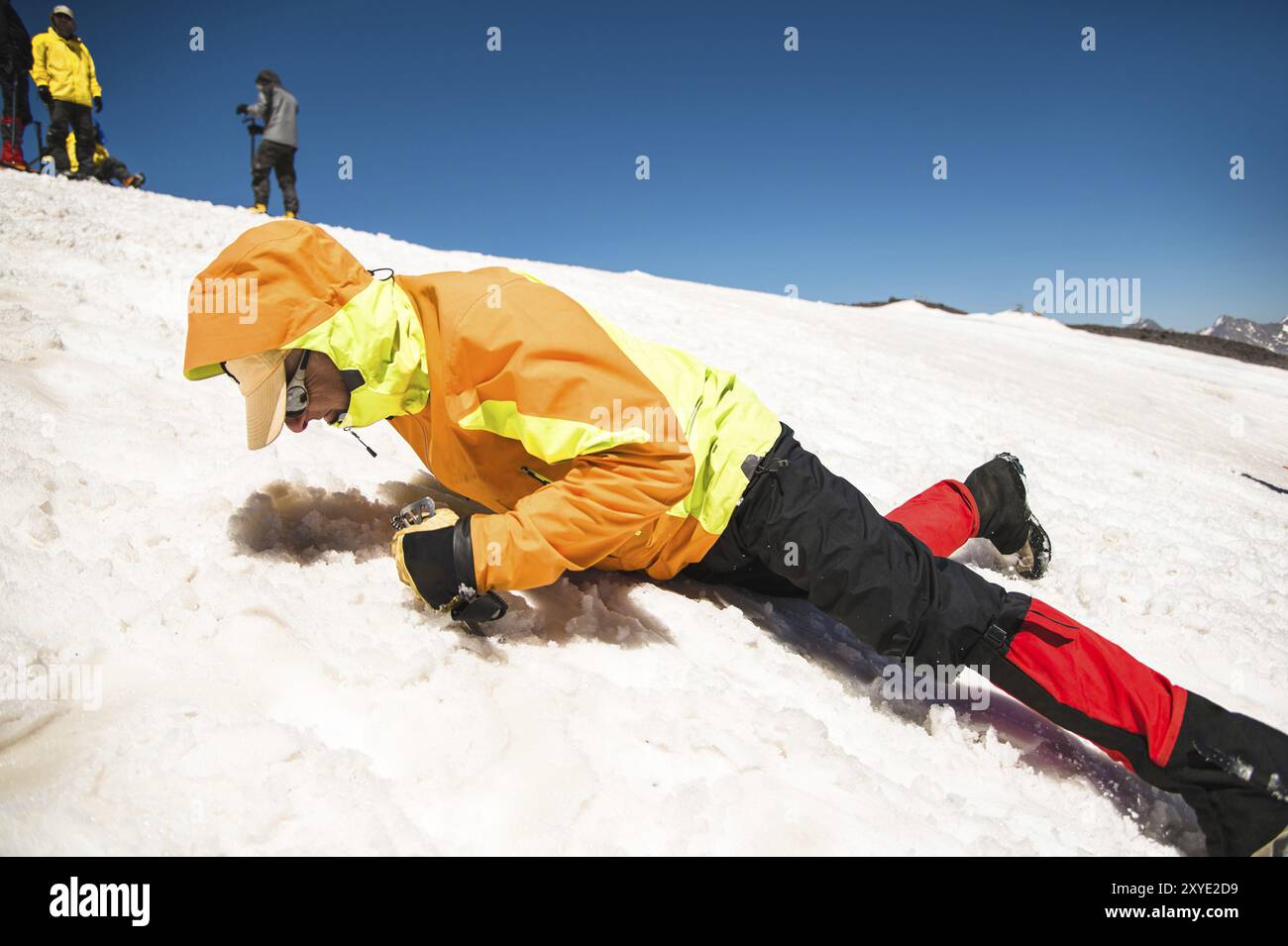 Training to correct slip on a slope or a glacier with the help of an ...