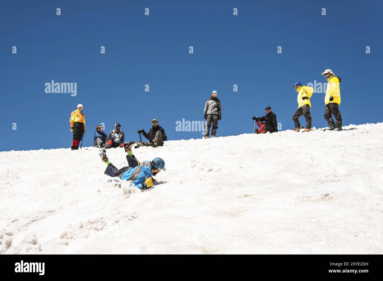 Training to correct slip on a slope or a glacier with the help of an ...