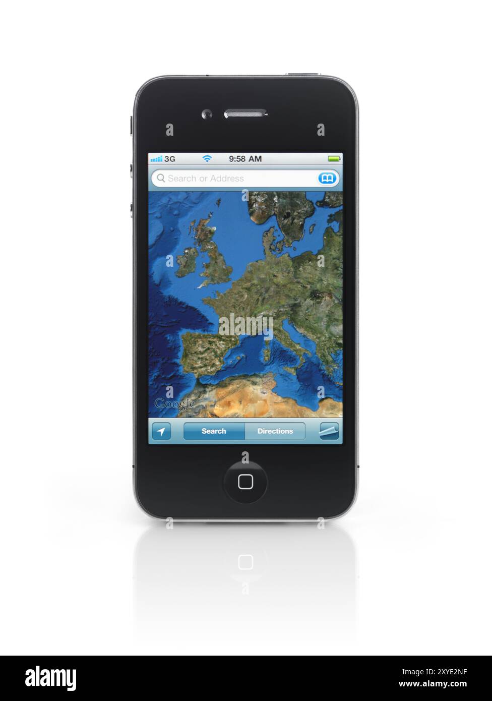 Apple iPhone 4 smartphone with Google maps showing Europe on its ...