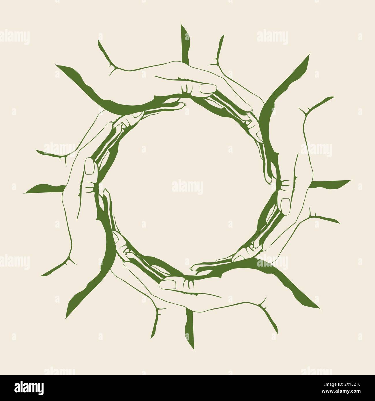 A group of people making a circle shape with their hands. Green ...