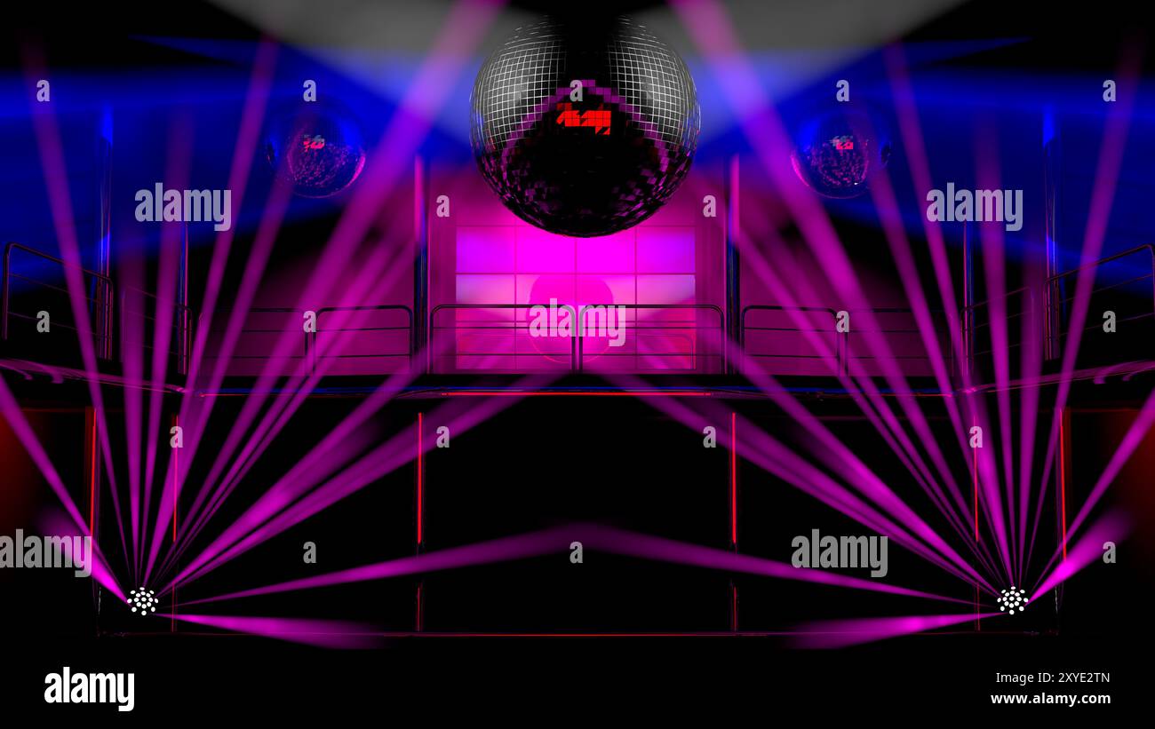 Night club interior with colorful spot lights, lasers and shining ...