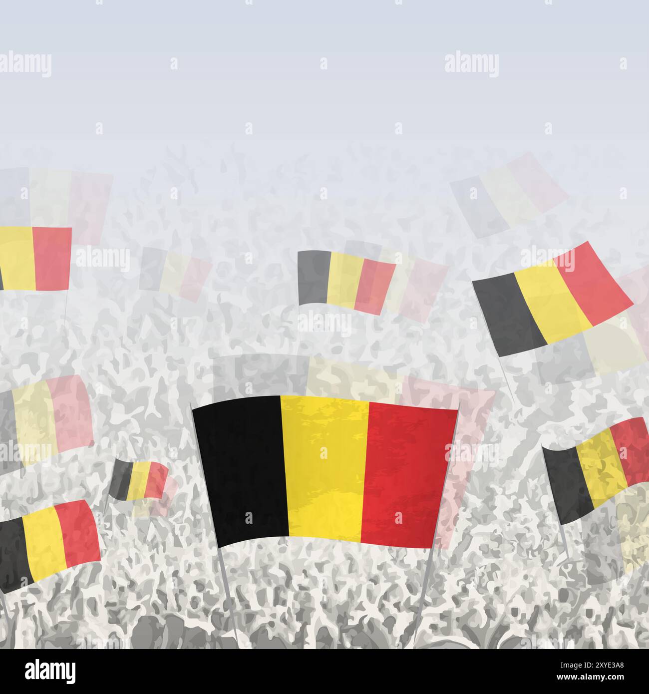Crowd of people waving flag of Belgium square graphic for social media ...