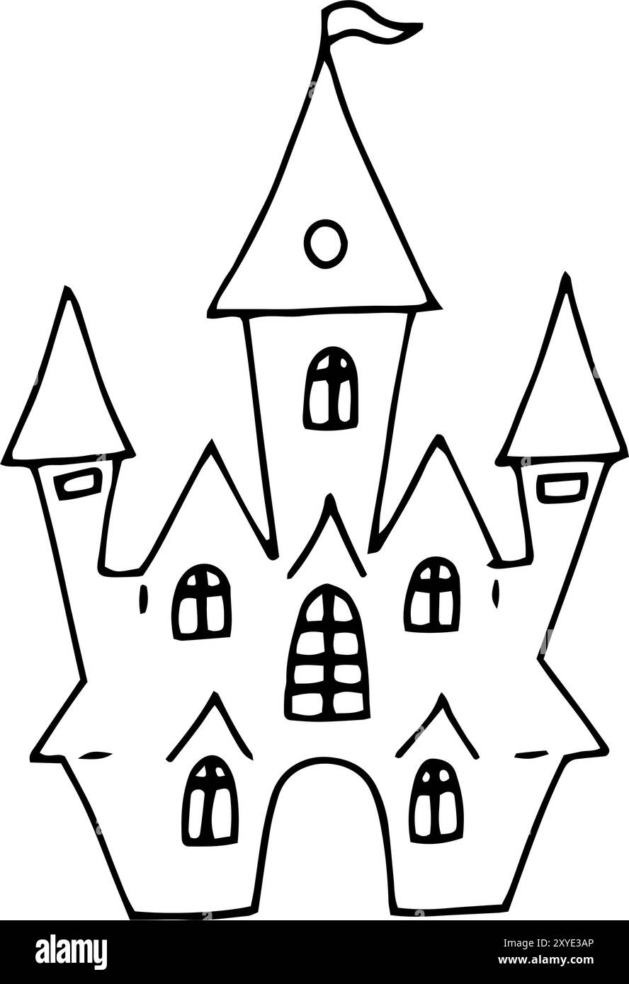 Haunted house silhouette. Black and white outline drawing for Halloween ...