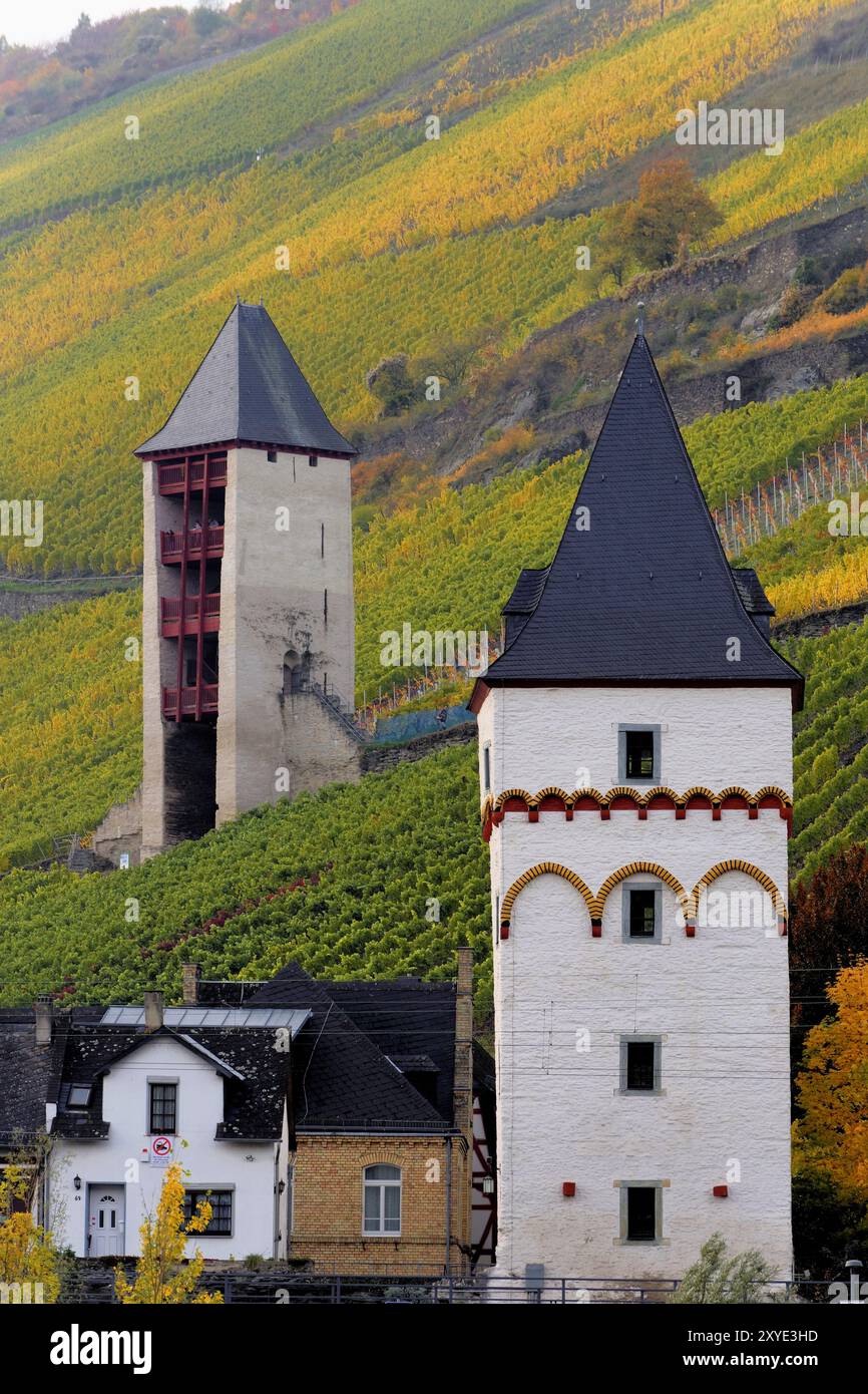 Coin tower and post office tower in Bacharach Stock Photo - Alamy