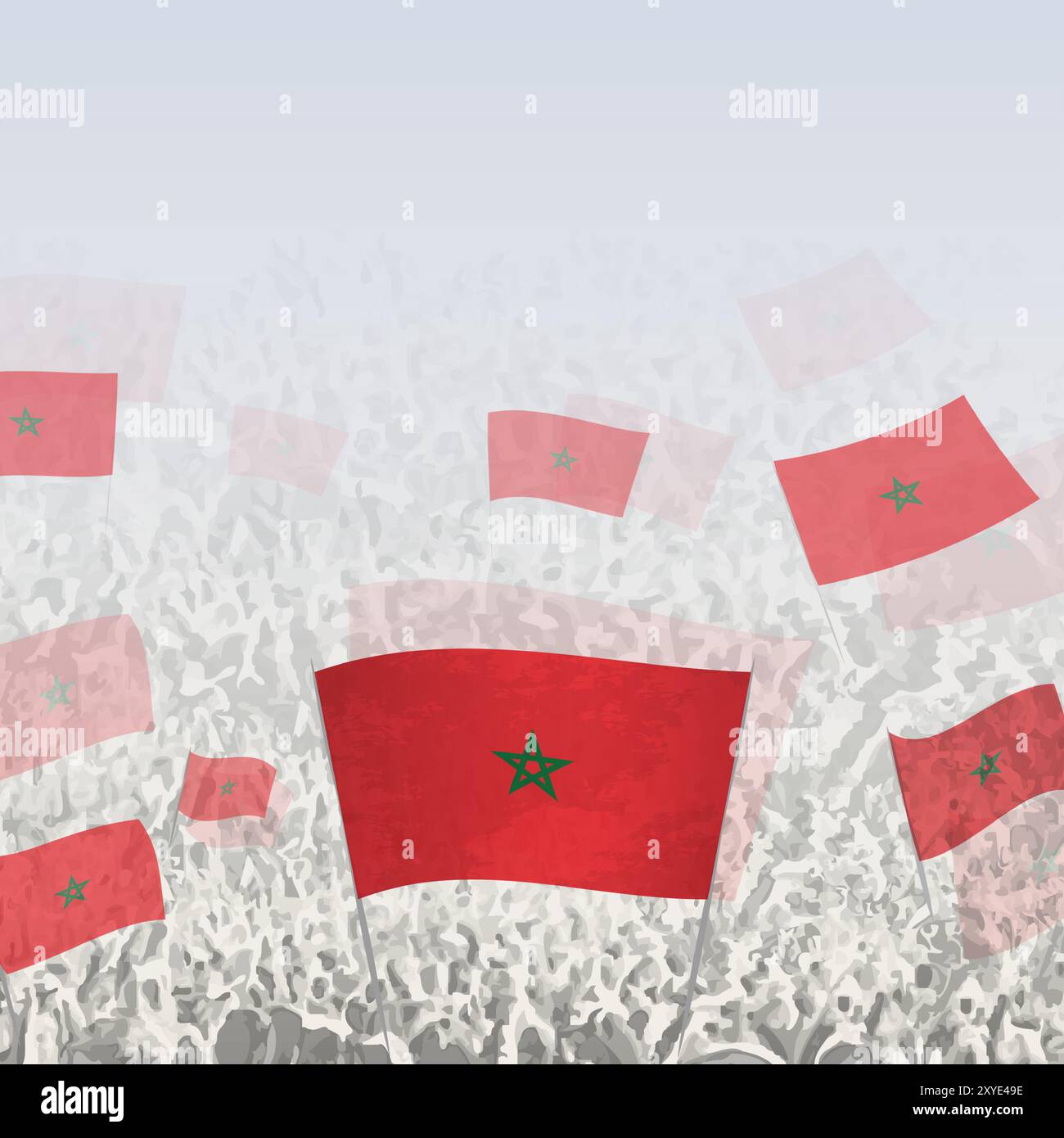 Crowd of people waving flag of Morocco square graphic for social media ...
