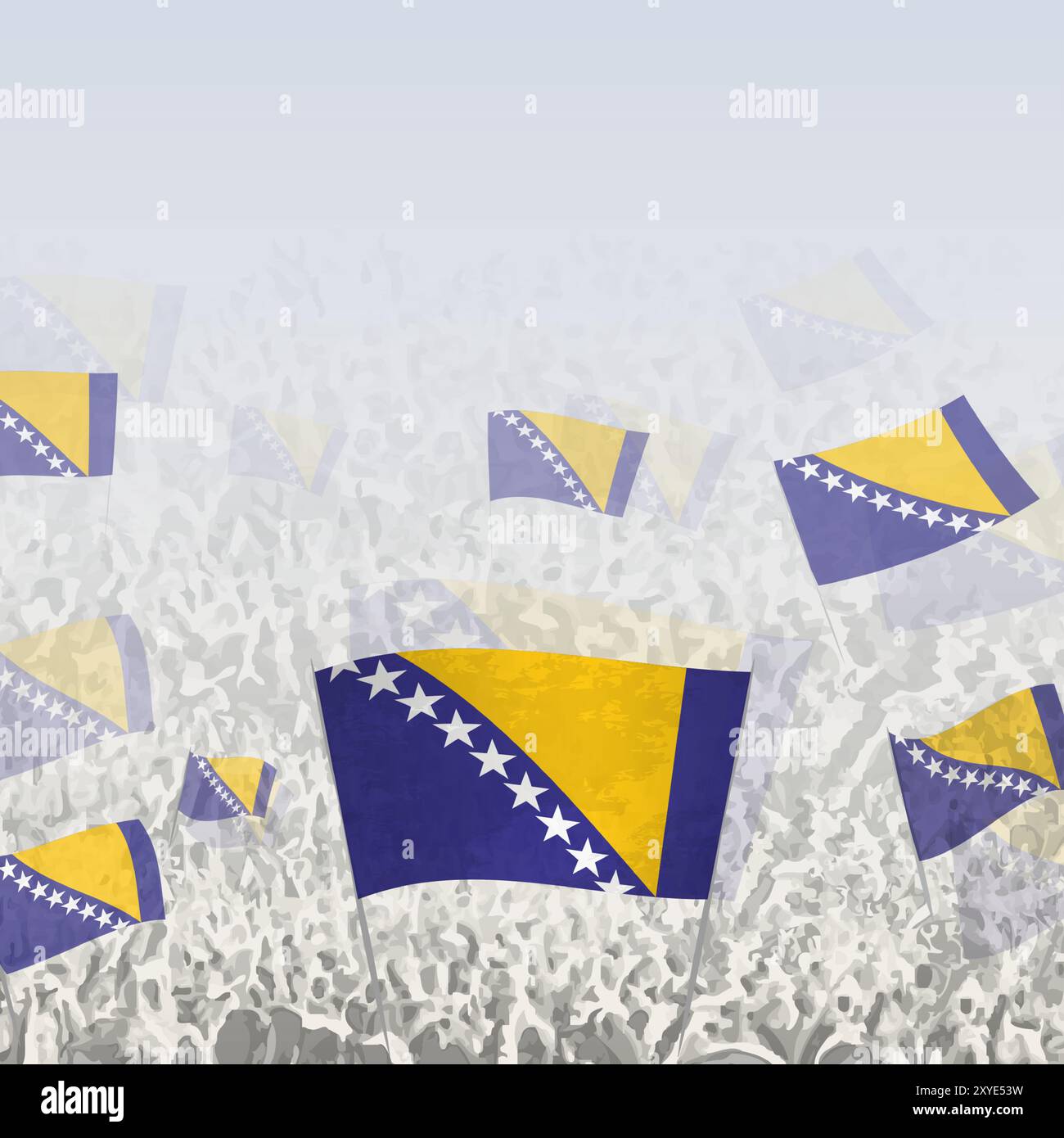 Crowd of people waving flag of Bosnia and Herzegovina square graphic for social media and news ...