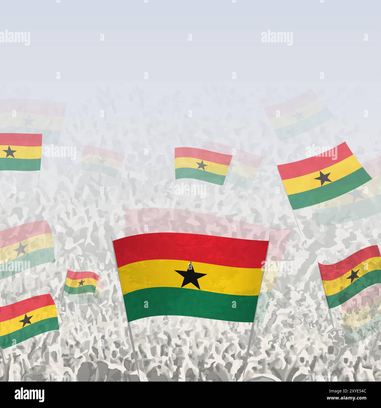 Crowd of people waving flag of Ghana square graphic for social media and news. Vector ...