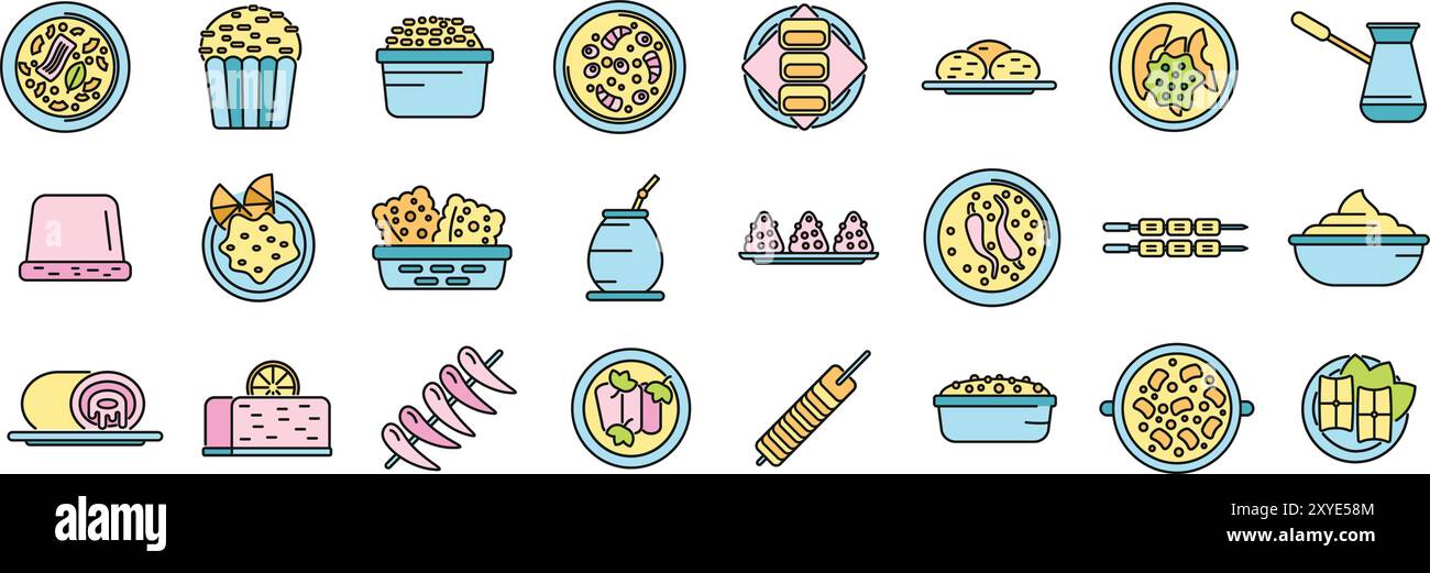 Brazilian food icons set. Outline set of brazilian food vector icons ...
