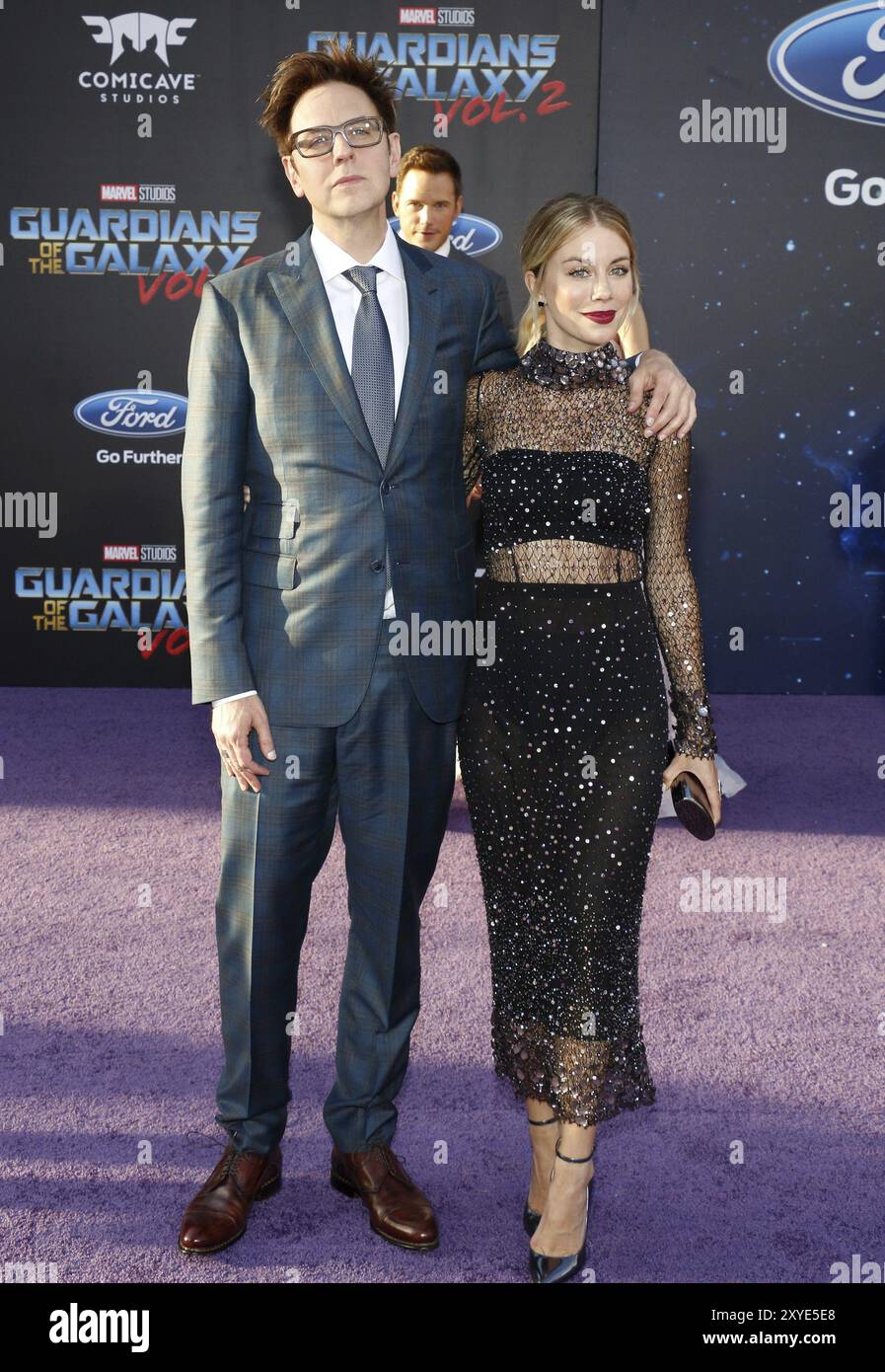 James Gunn, Chris Pratt and Jennifer Holland at the Los Angeles ...
