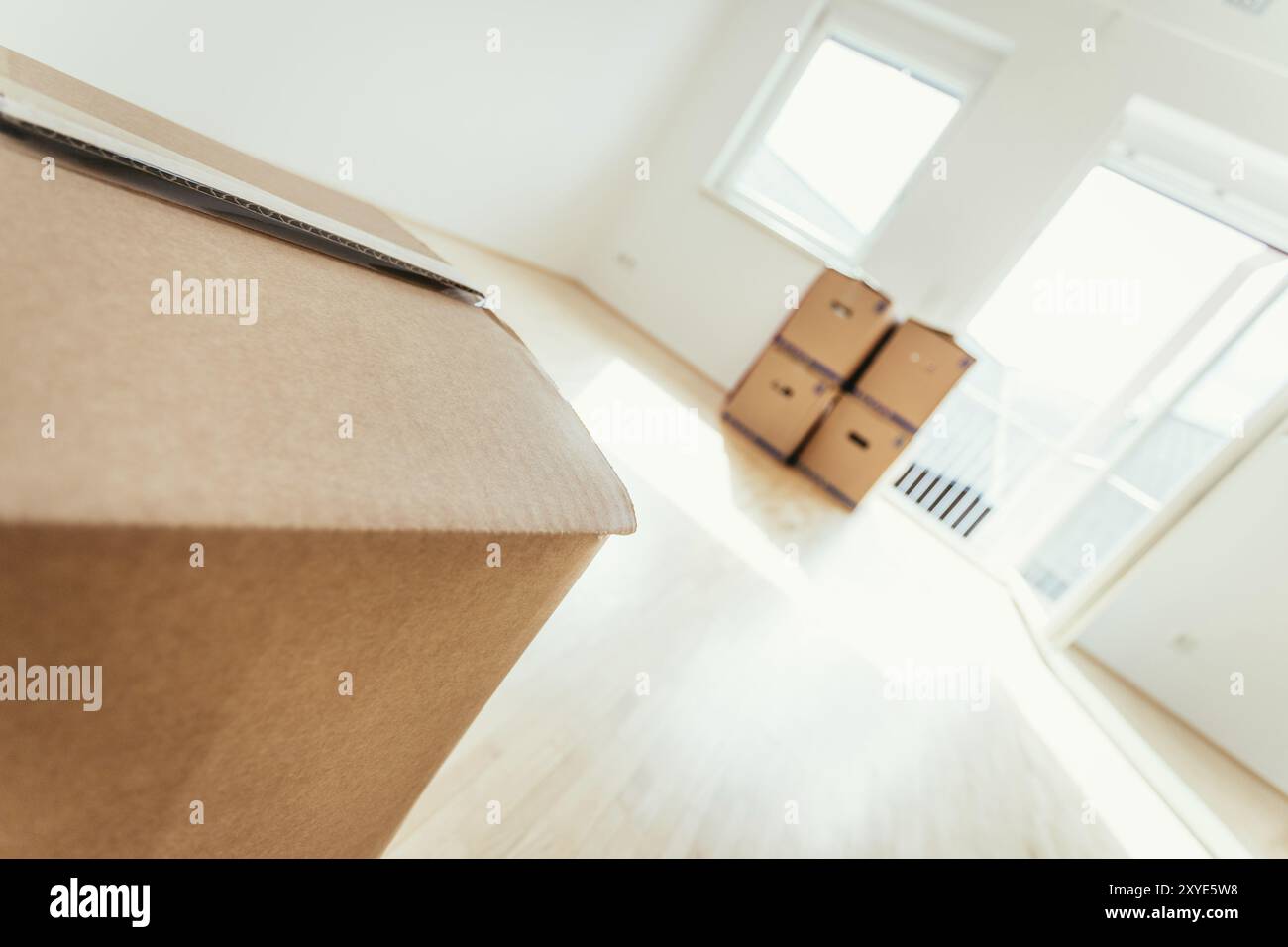 Move. Cardboard, boxes and stuff for moving into a new home Stock Photo ...