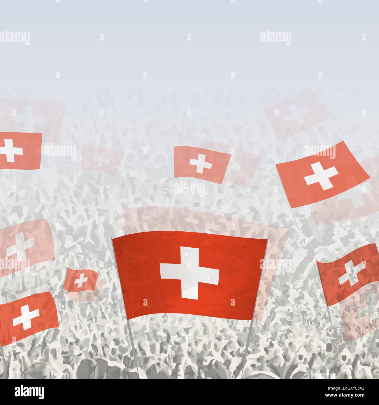 Crowd of people waving flag of Switzerland square graphic for social ...