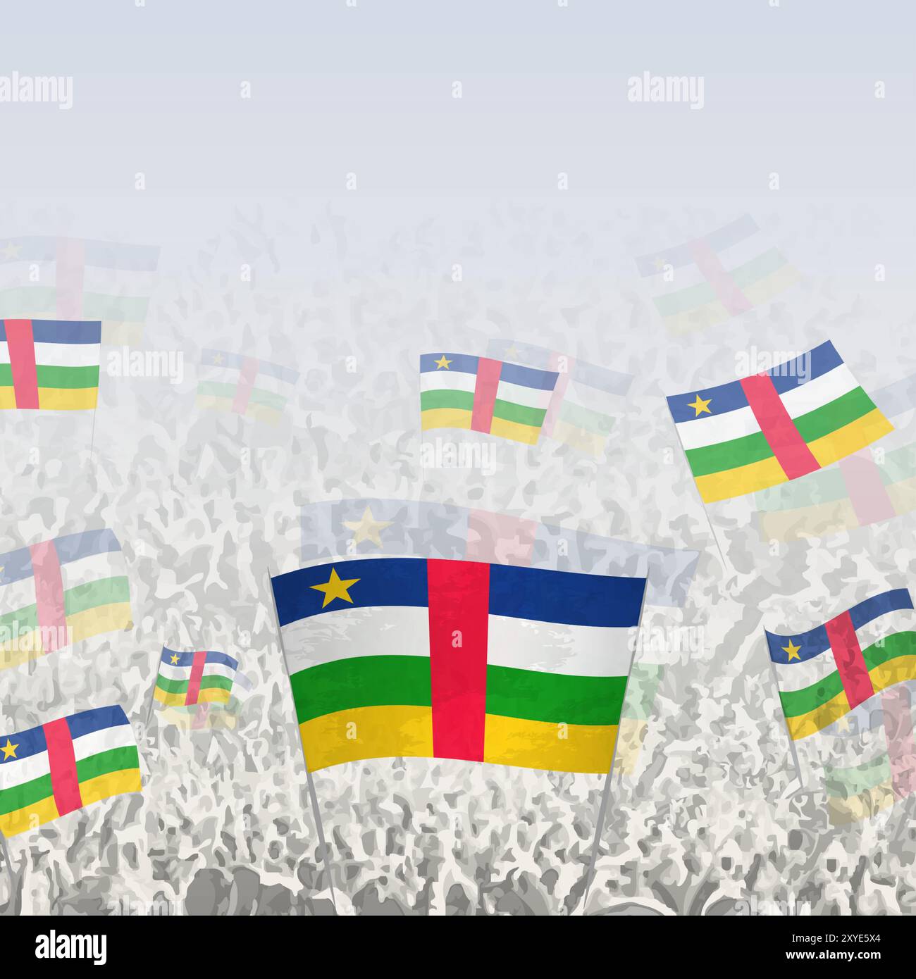 Crowd of people waving flag of Central African Republic square graphic for social media and news ...