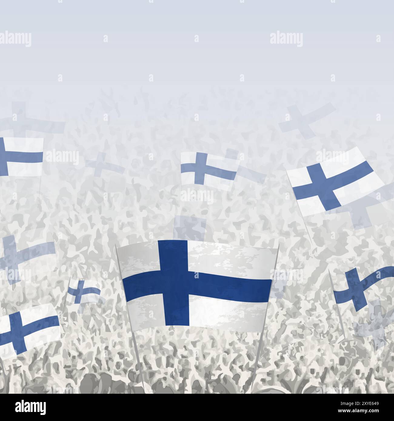 Crowd of people waving flag of Finland square graphic for social media and news. Vector ...