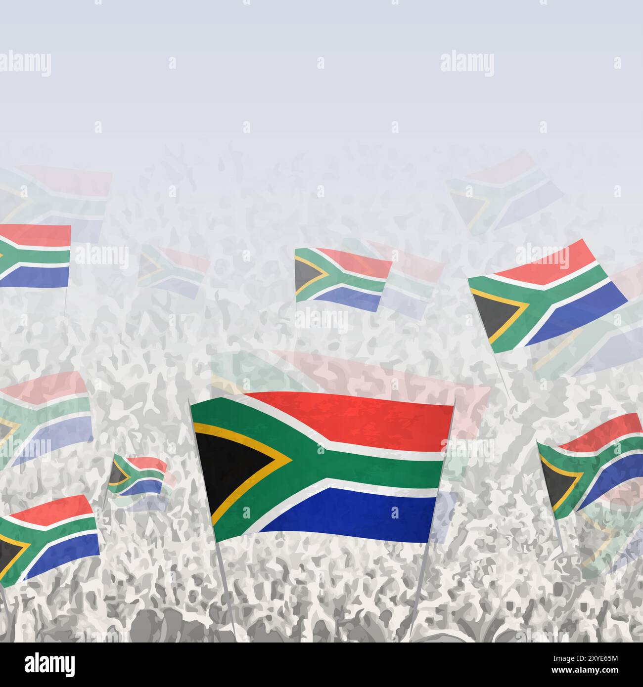 Crowd of people waving flag of South Africa square graphic for social media and news. Vector ...