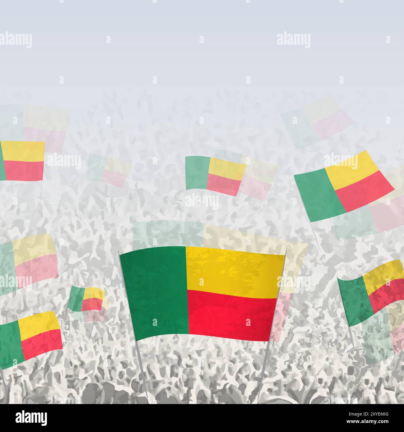 Crowd of people waving flag of Benin square graphic for social media ...