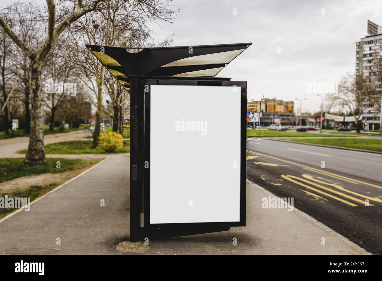 Blank bus stop advertising billboard city Stock Photo - Alamy