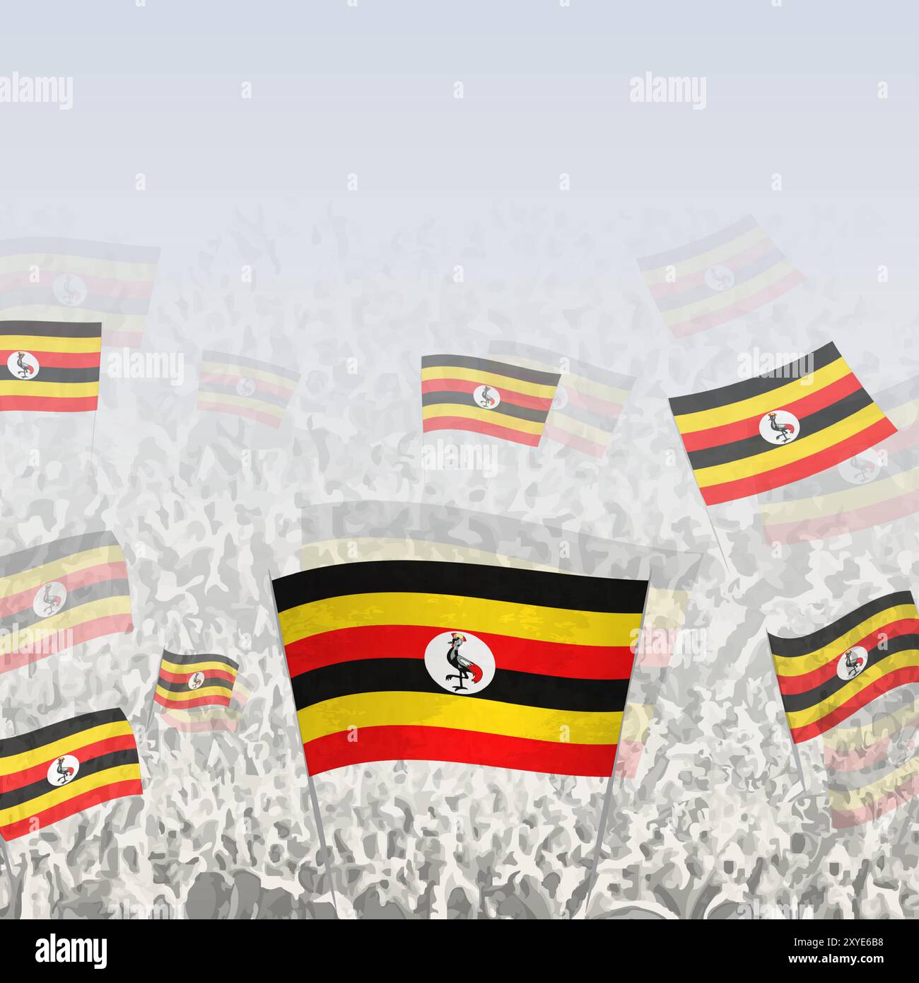 Crowd of people waving flag of Uganda square graphic for social media and news. Vector ...