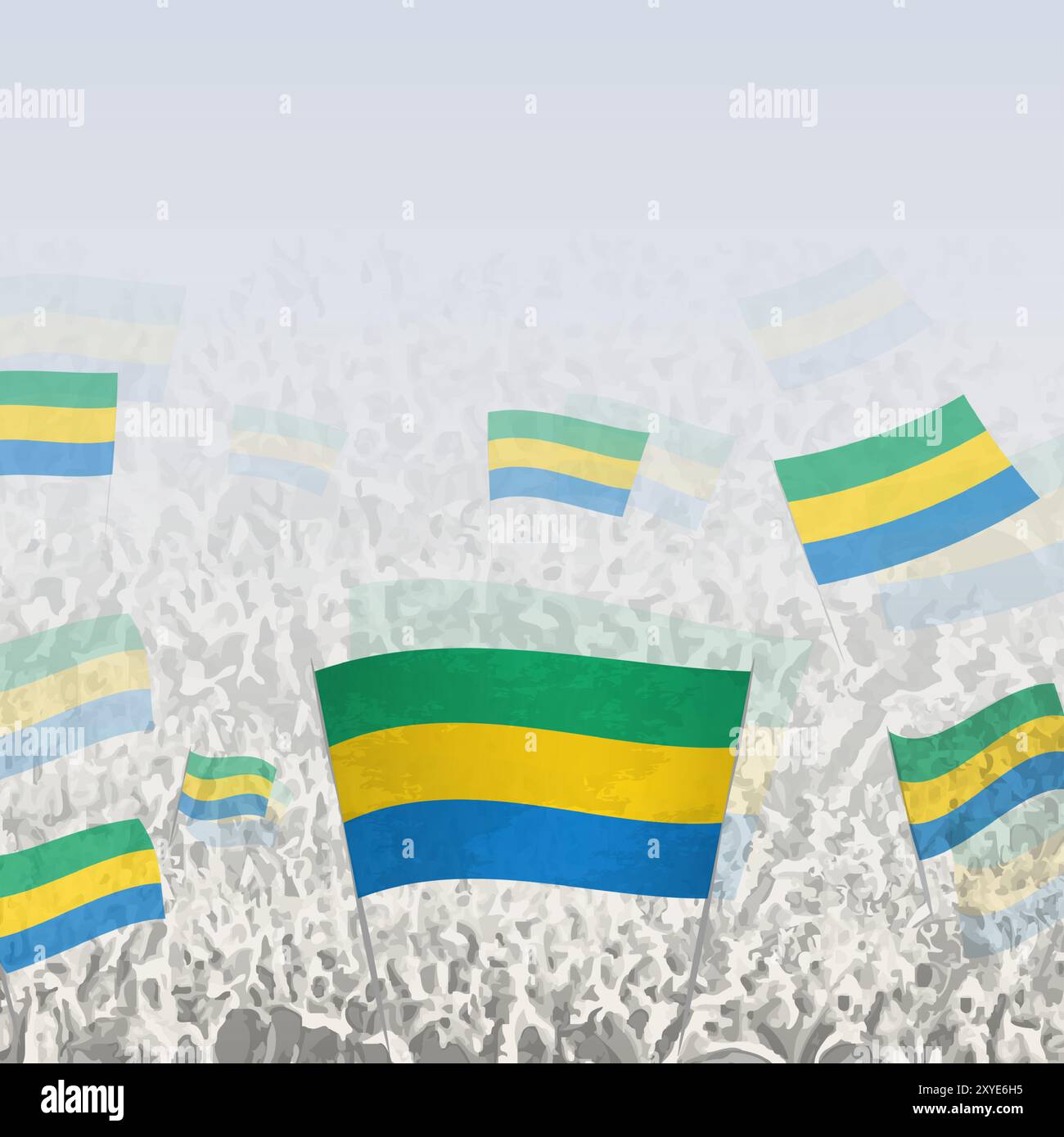 Crowd of people waving flag of Gabon square graphic for social media ...