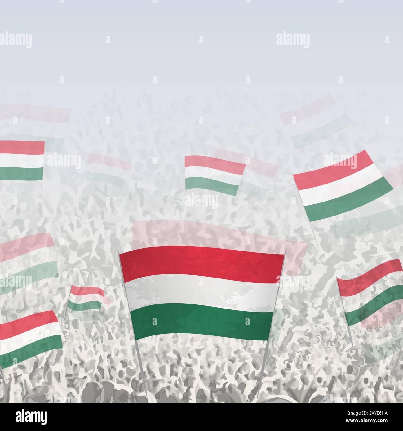 Crowd of people waving flag of Hungary square graphic for social media ...