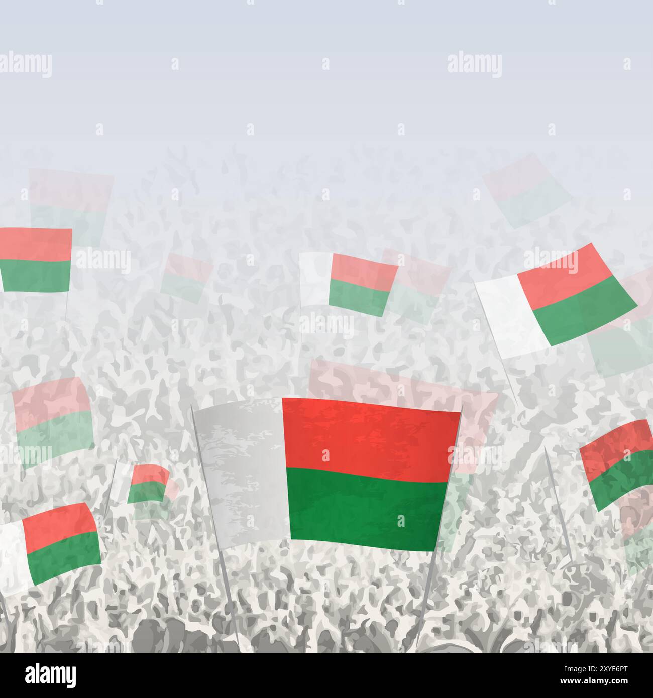 Crowd of people waving flag of Madagascar square graphic for social media and news. Vector ...