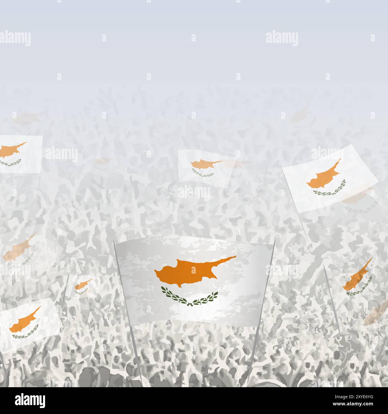 Crowd of people waving flag of Cyprus square graphic for social media ...