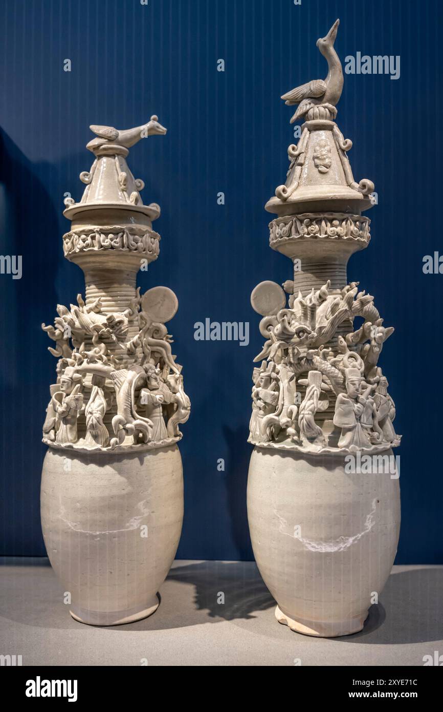 Paris, France - 07 20 2024: Cernuschi museum. Pair of funerary jars ...