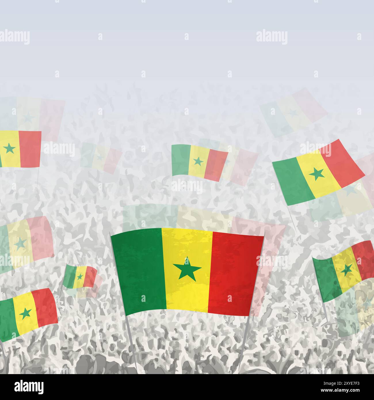 Crowd of people waving flag of Senegal square graphic for social media and news. Vector ...