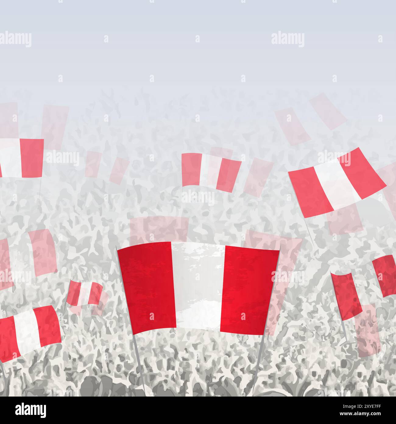 Crowd of people waving flag of Peru square graphic for social media and ...