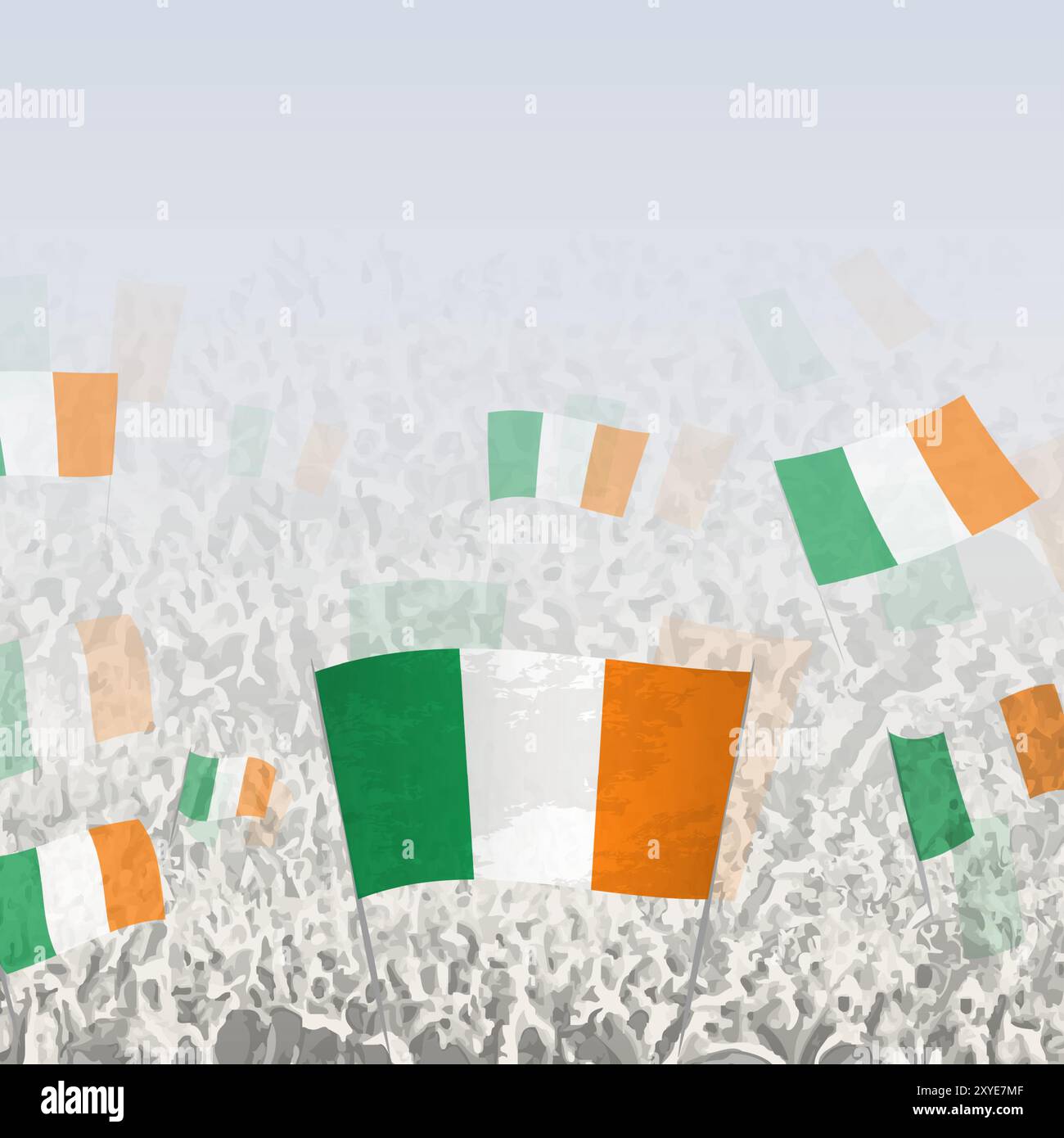 Crowd of people waving flag of Ireland square graphic for social media ...