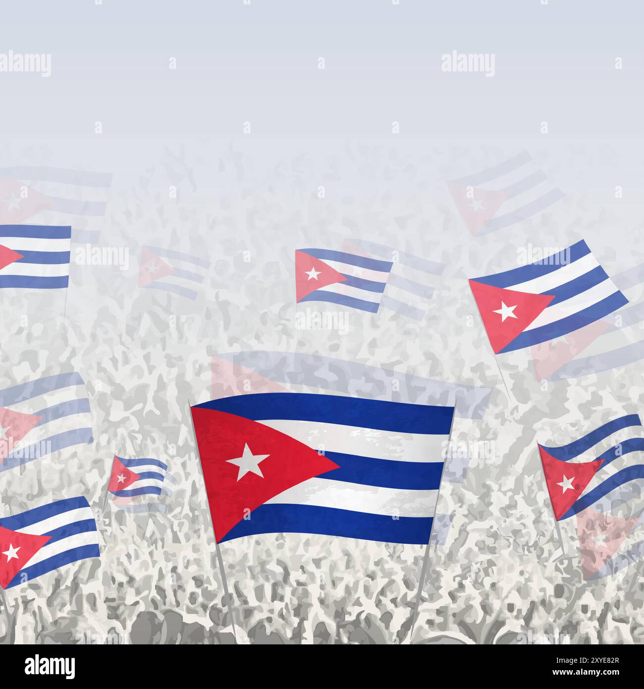 Crowd of people waving flag of Cuba square graphic for social media and ...