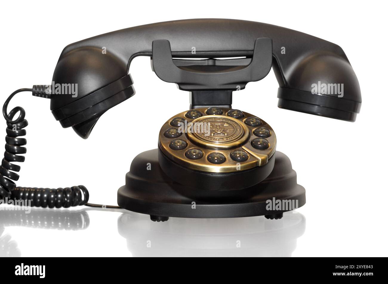 Classic series Paramount collection antique style push-button telephone. Isolated retro object ...