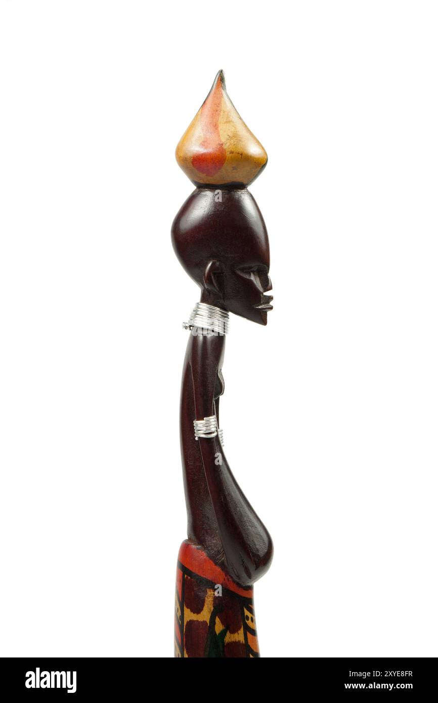 Wooden figure from Namibia, Africa, against a white background Stock ...