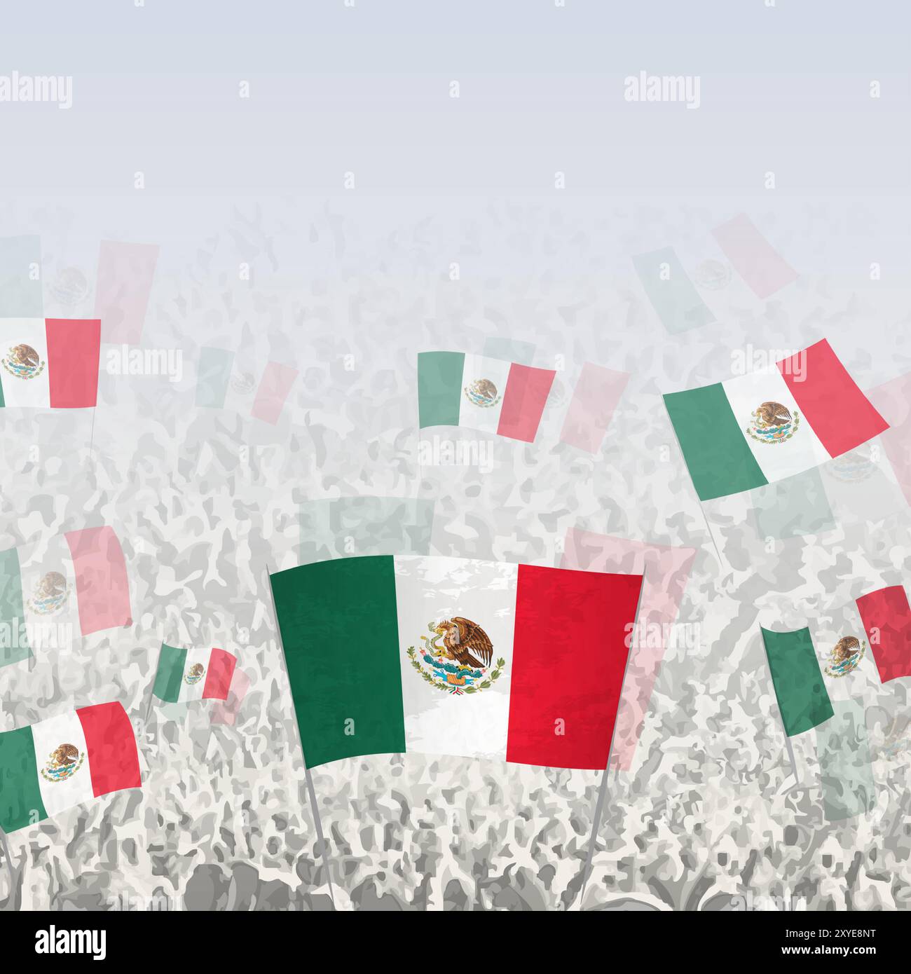Crowd of people waving flag of Mexico square graphic for social media ...