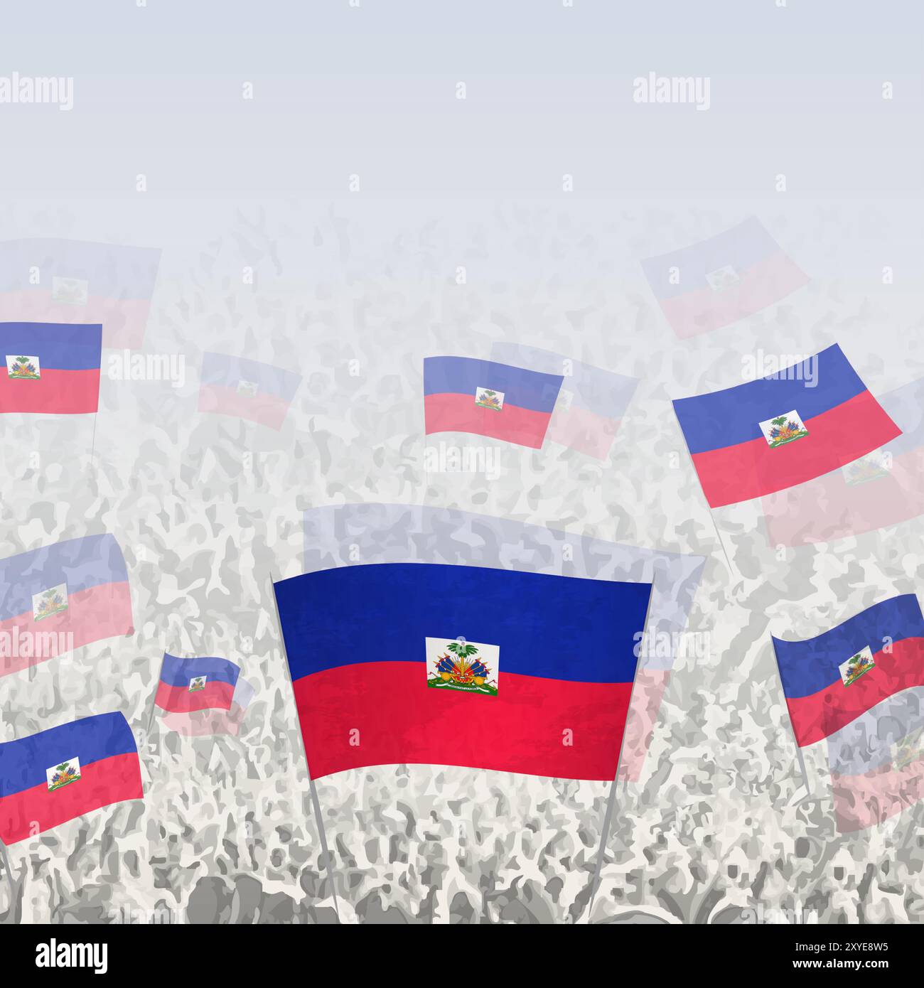 Crowd of people waving flag of Haiti square graphic for social media ...