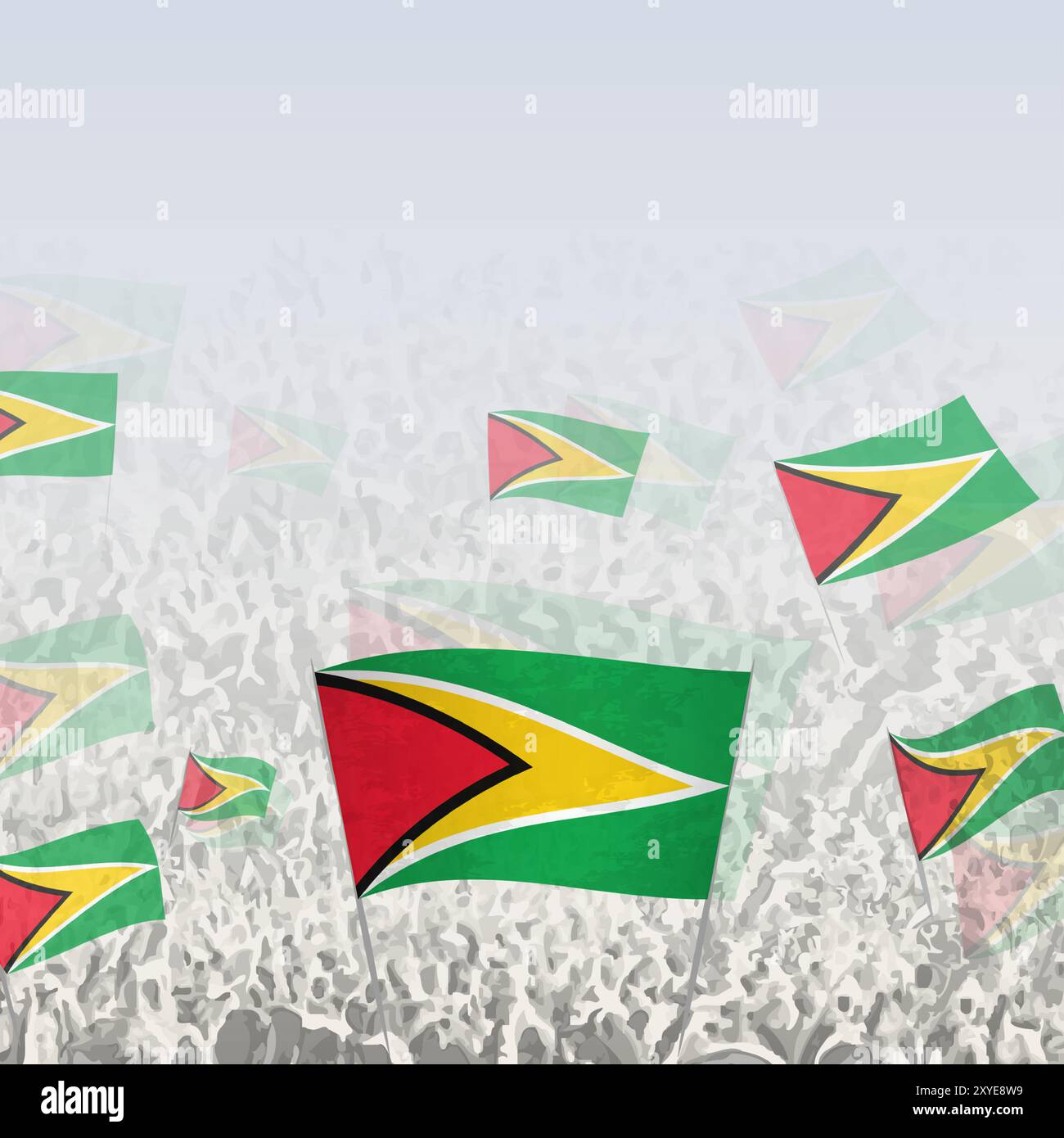 Crowd of people waving flag of Guyana square graphic for social media and news. Vector ...
