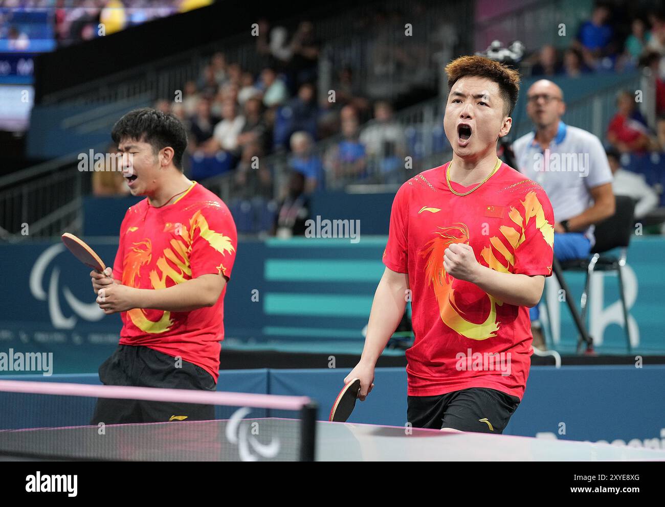 Paris, France. 29th Aug, 2024. Liu Chaodong/Zhao Yiqing (R) of China ...