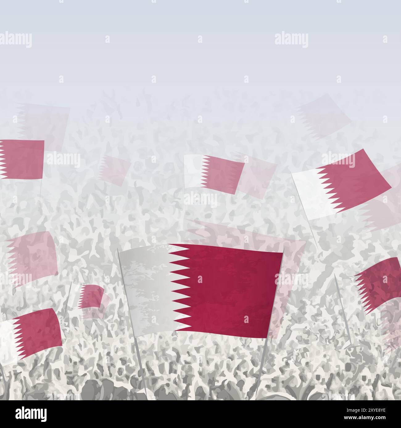 Crowd of people waving flag of Qatar square graphic for social media ...
