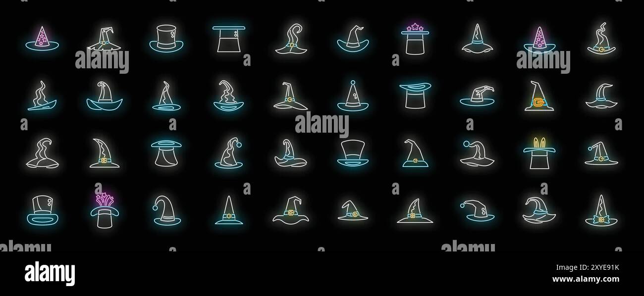 Collection of neon hats glowing on a dark background, perfect for ...