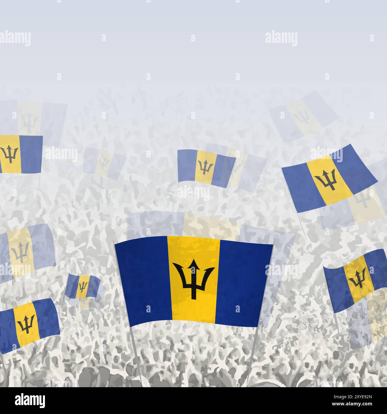 Crowd of people waving flag of Barbados square graphic for social media ...