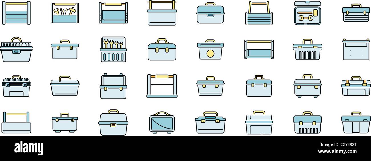 This vector illustration features different kinds of toolboxes for ...