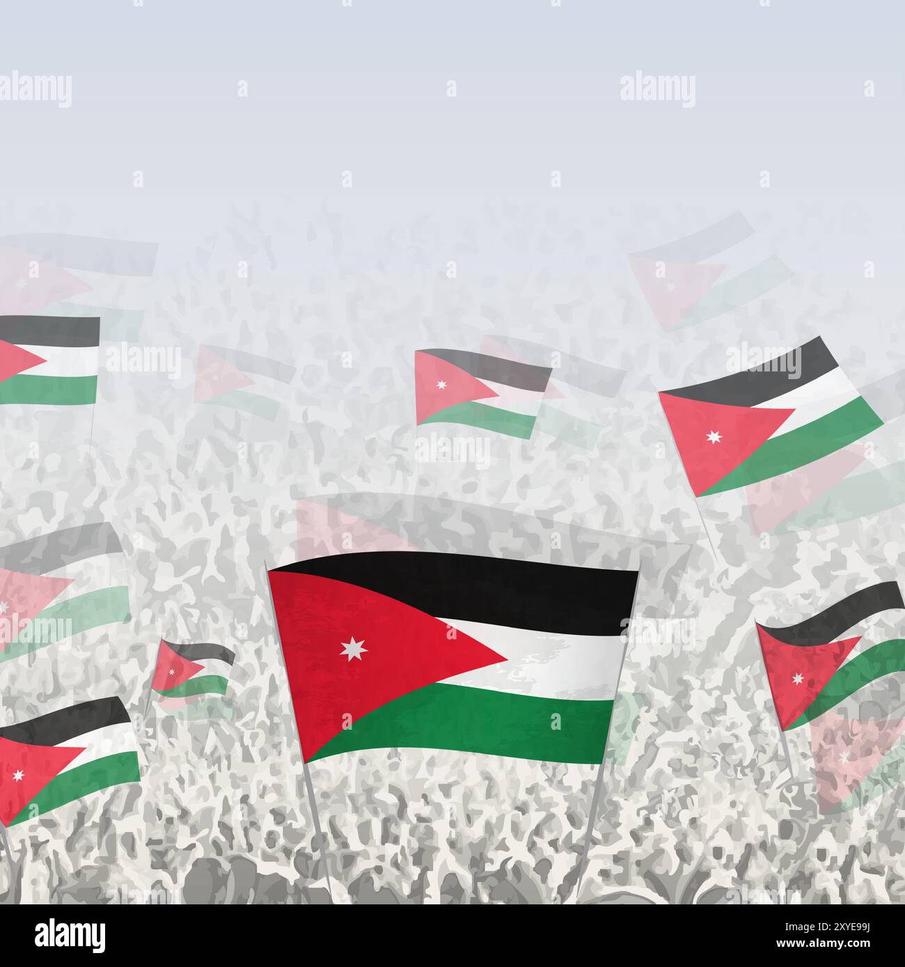 Crowd of people waving flag of Jordan square graphic for social media ...
