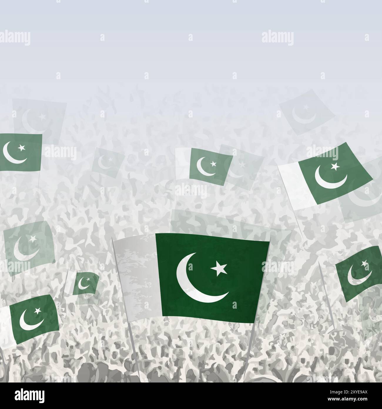 Crowd of people waving flag of Pakistan square graphic for social media and news. Vector ...